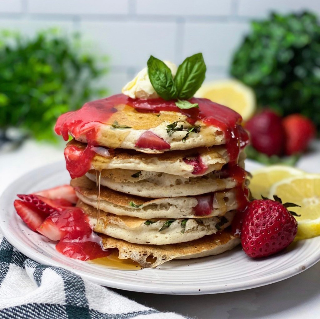 Strawberry Lemon Basil Pancakes - Chef Allie's Kitchen